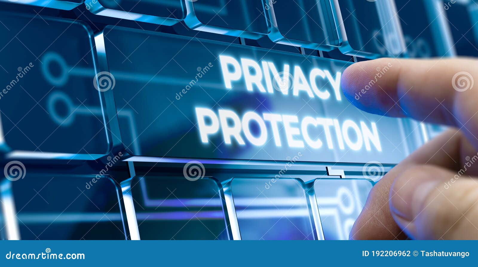 Privacy Protection - Man Pushing Button on Futuristic Interface. Stock ...