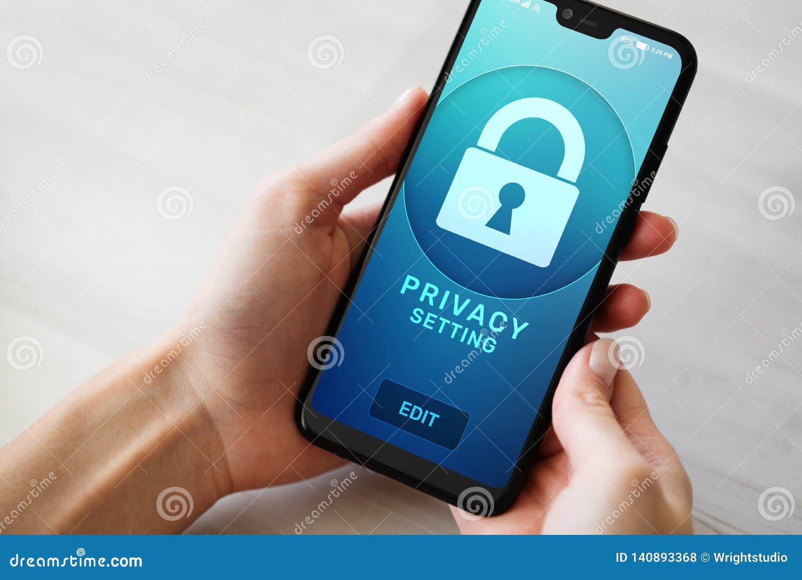 Privacy Settings on Mobile Phone Screen. Cyber Security Concept. Stock ...
