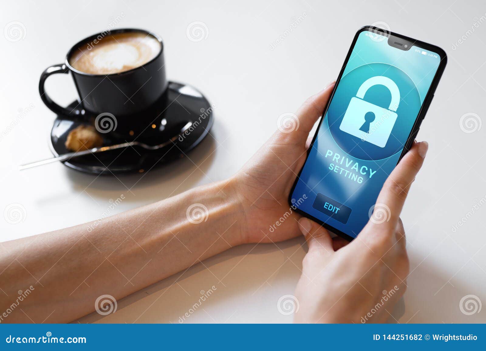 Privacy Settings on Mobile Phone Screen. Cyber Security Concept. Stock ...