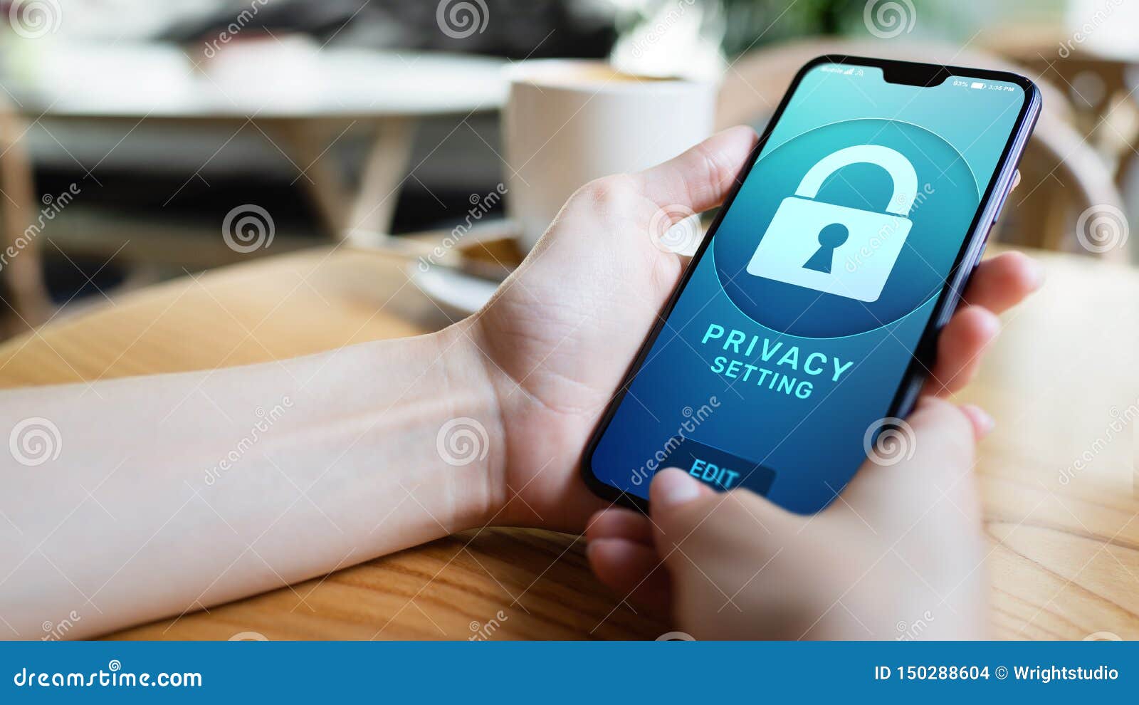 Privacy Settings on Mobile Phone Screen. Cyber Security Concept. Stock ...