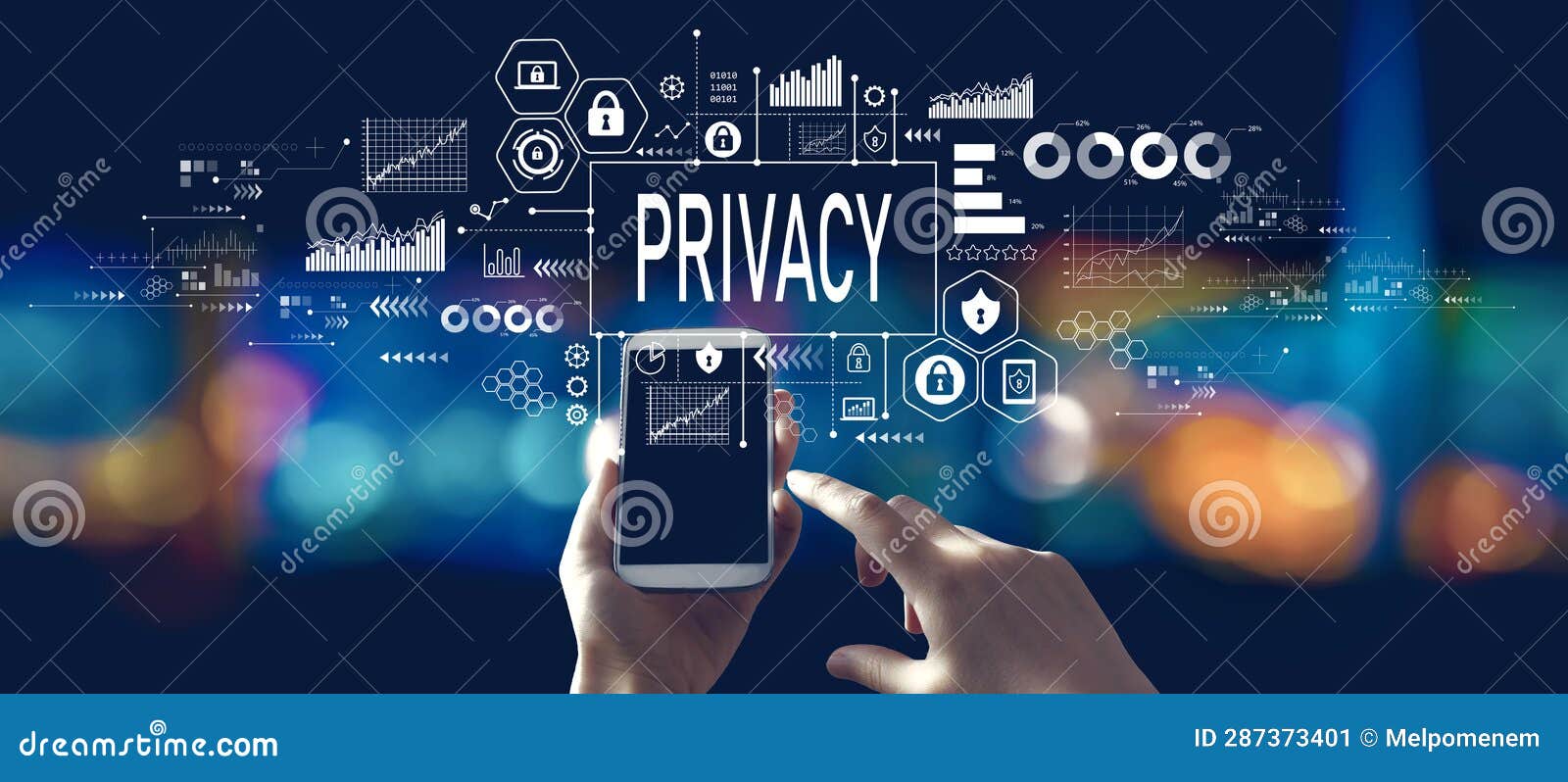 Privacy Theme with Person Using a Smartphone at Night Stock Image ...