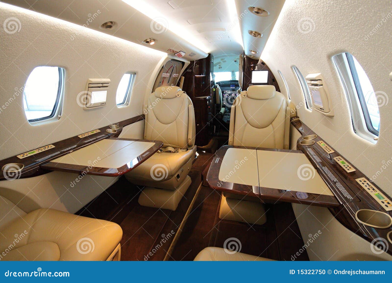 Privat Jet Cabin with Open Tables Stock Photo - Image of business ...
