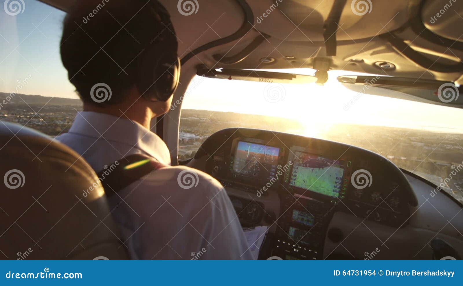 Private Airplane Pilot Flying at Sunset View Stock Footage - Video of ...