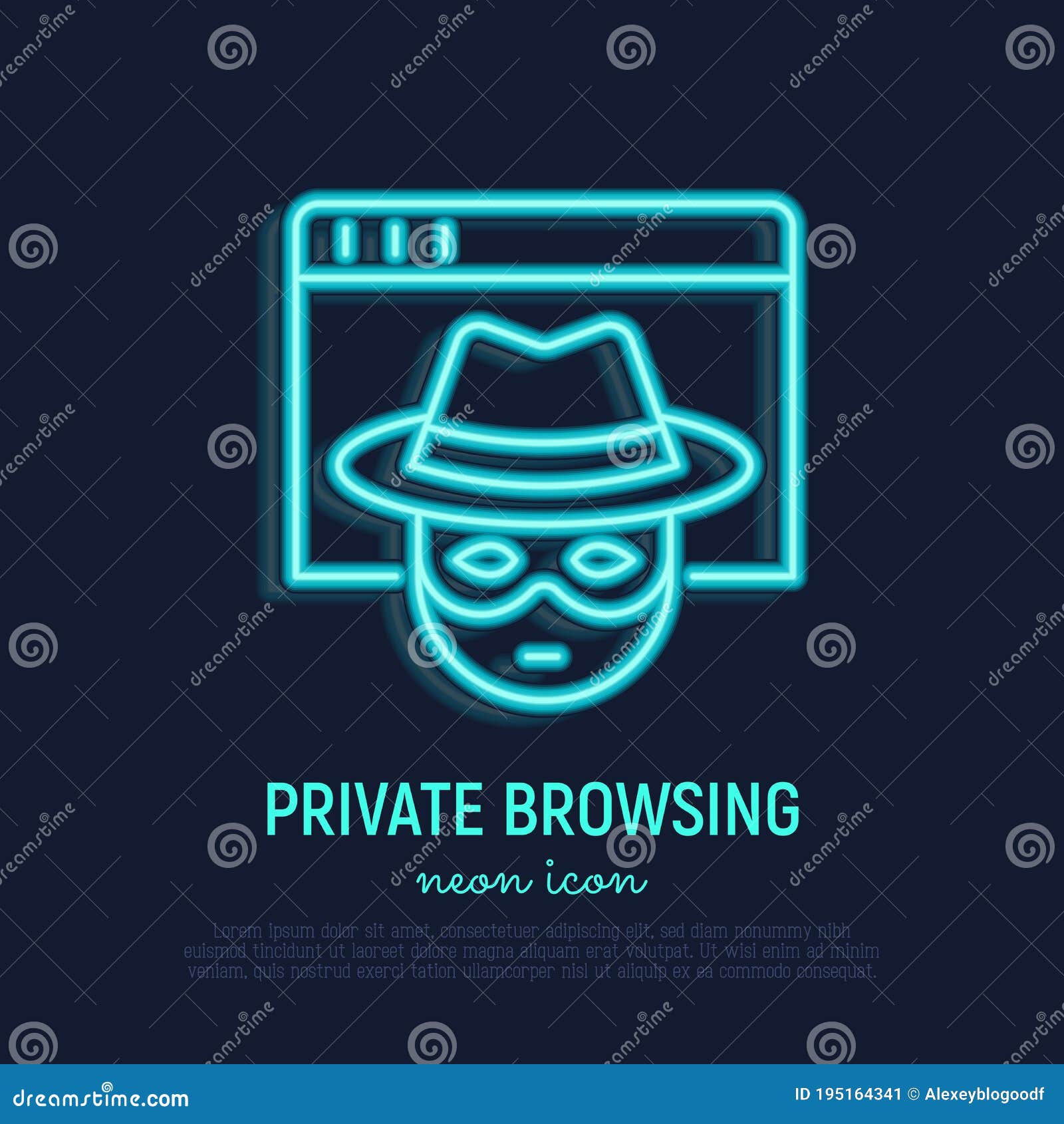 Private Browsing Neon Thin Line Icon: Person in Hat and Face Mask on ...