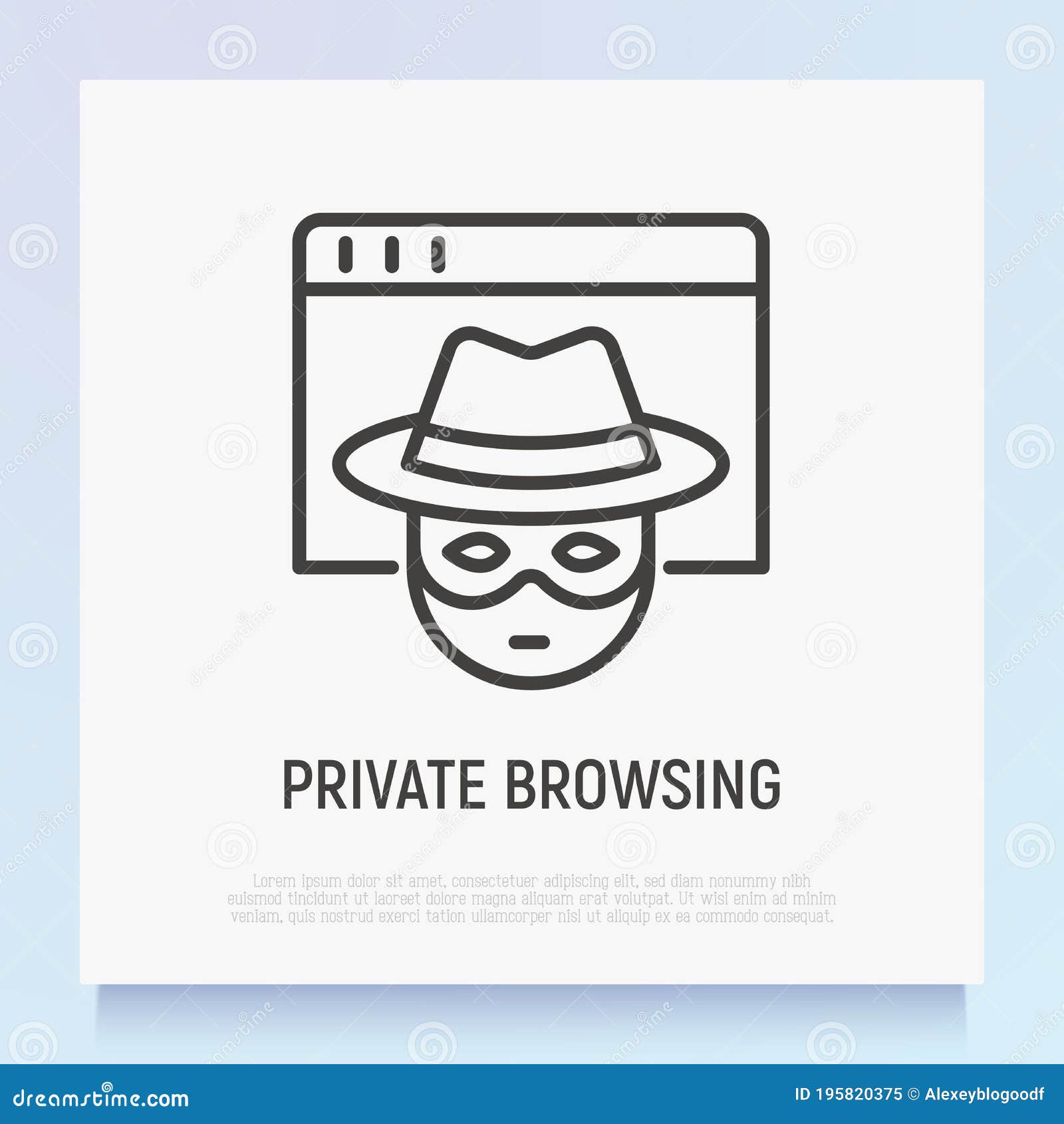 Private Browsing Thin Line Icon: Person in Hat and Face Mask on Web ...