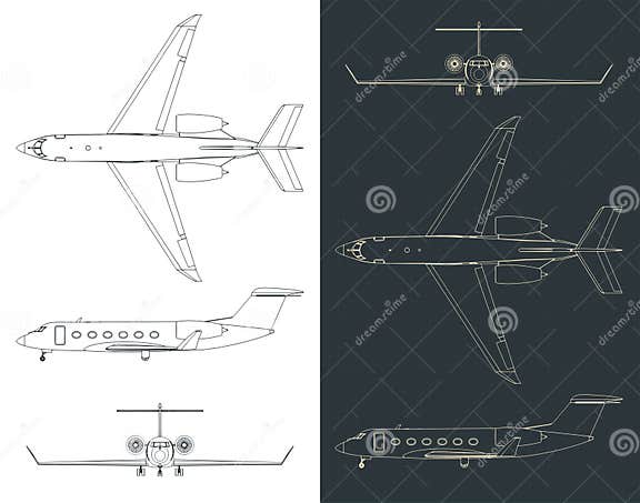 Private Business Jet Blueprints Stock Illustration - Illustration of ...