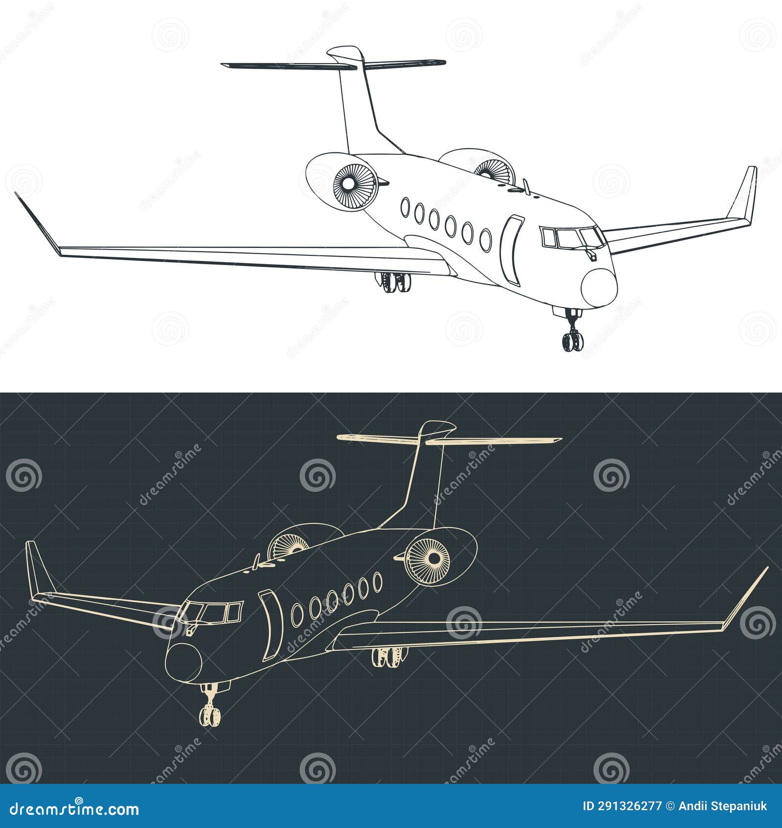 Private Business Jet Isometric Blueprints Stock Illustration ...
