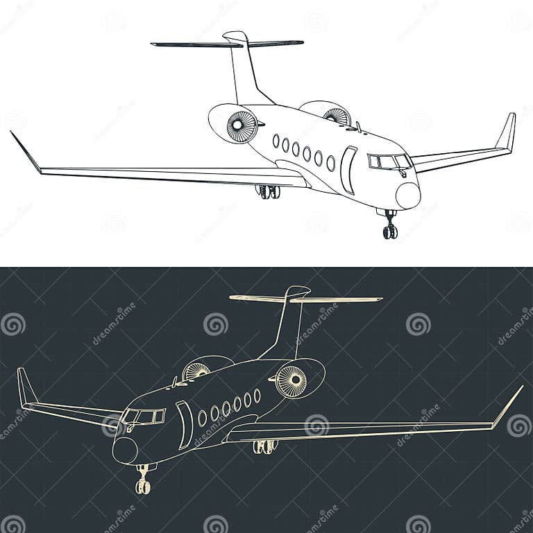 Private Business Jet Isometric Blueprints Stock Illustration ...