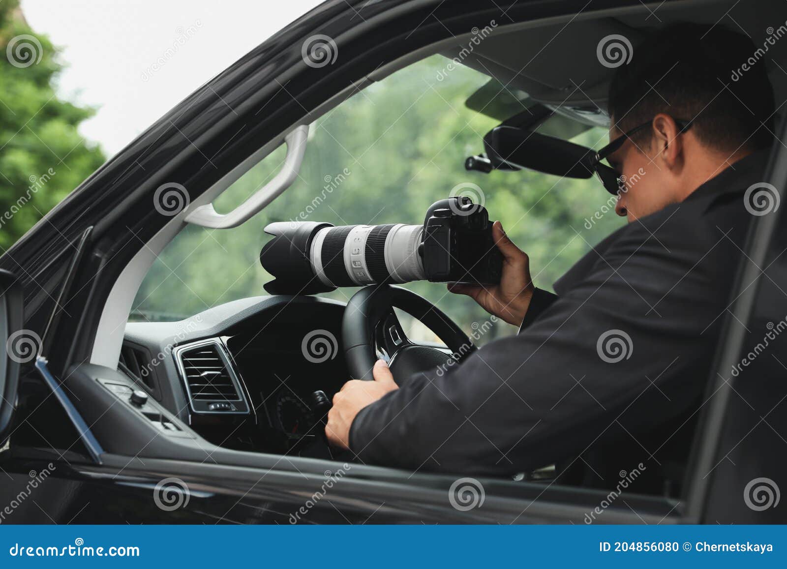 Private Detective with Camera Spying from Car Stock Photo - Image of ...