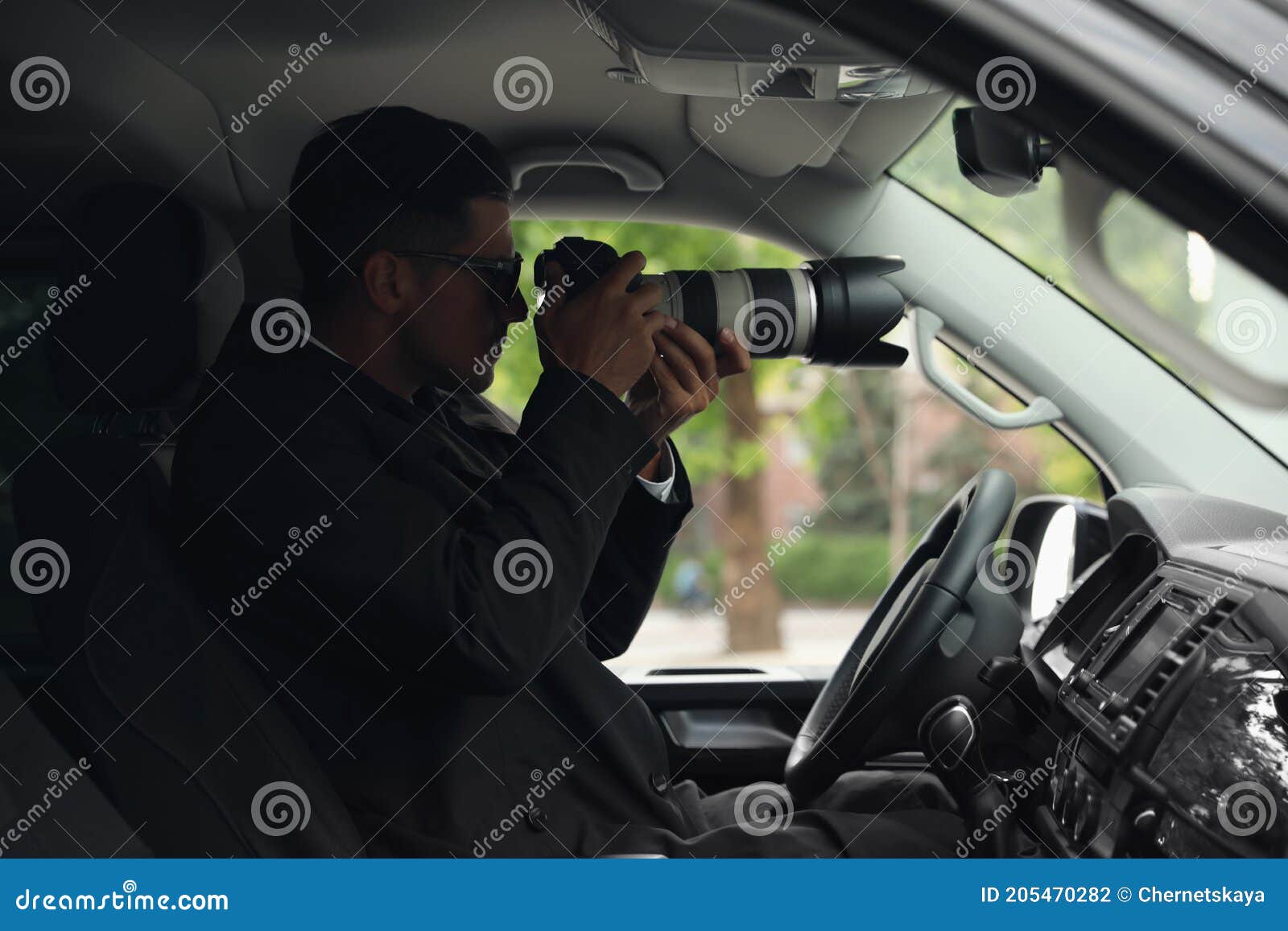 Private Detective with Camera Spying from Car Stock Photo - Image of ...