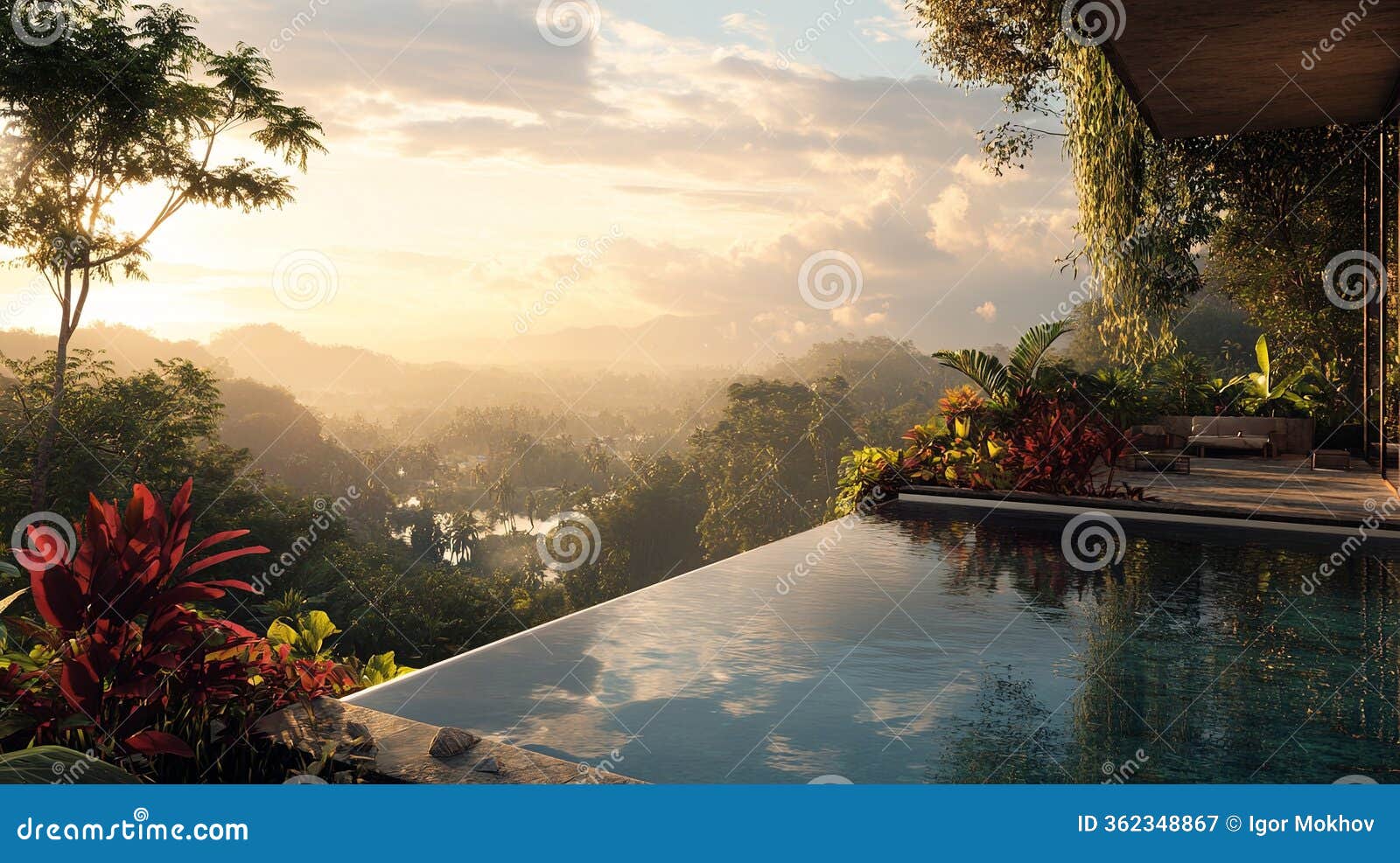 A Private Infinity Pool Overlooking a Lush Jungle Landscape. Digital ...