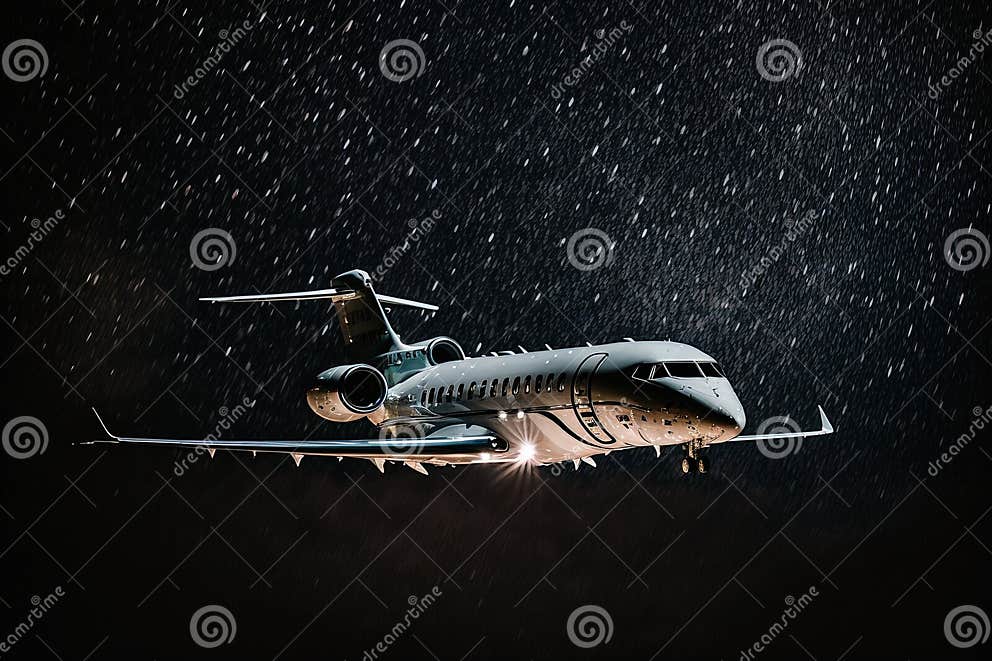 Private Jet Flying at Night. Generative AI Stock Illustration ...