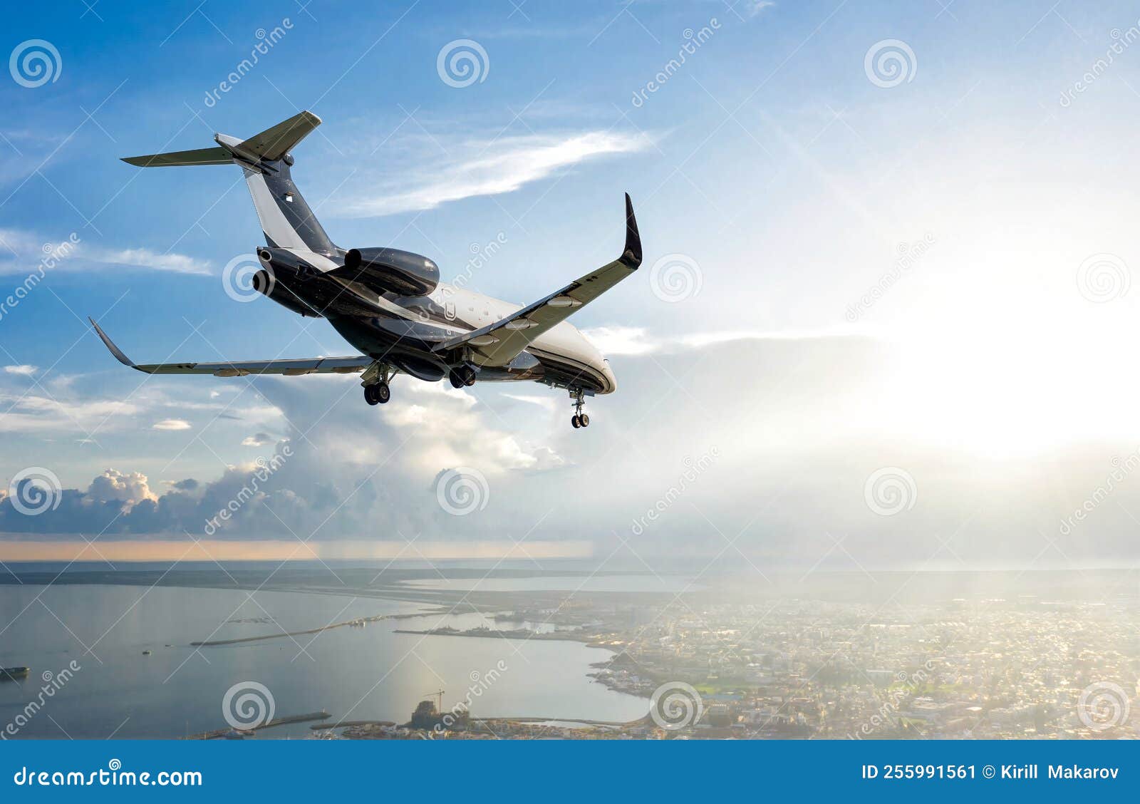Private Jet Flying Over Limassol City, Cyprus Stock Image - Image of ...