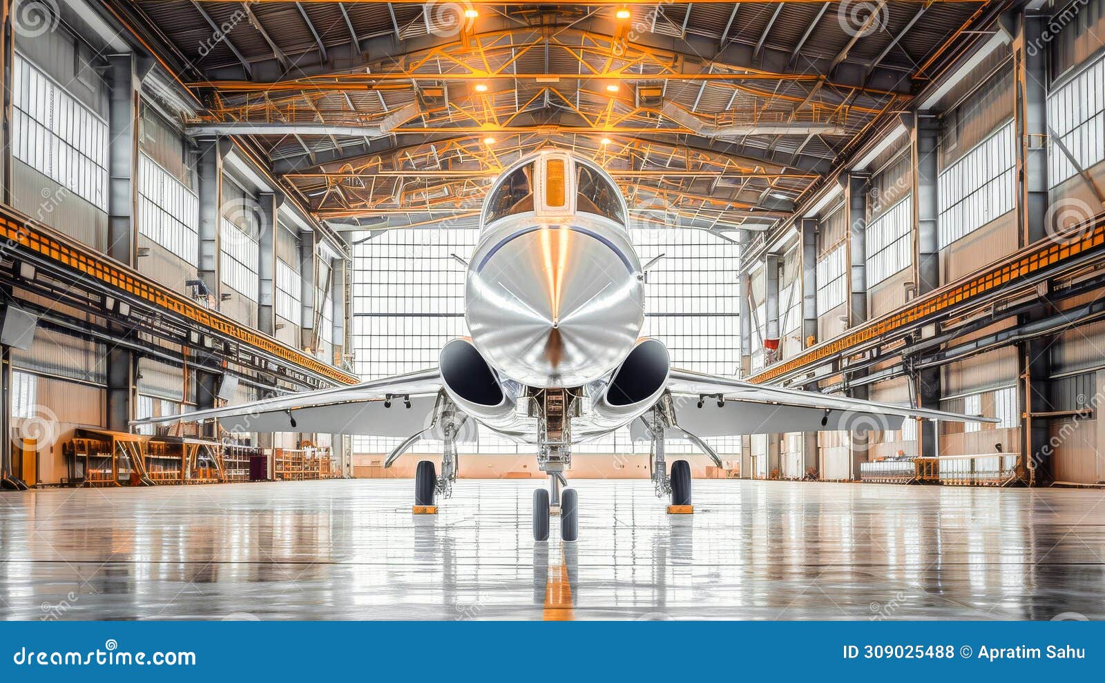 A Private Jet in a Hangar, Ready for Flight. Stock Illustration ...