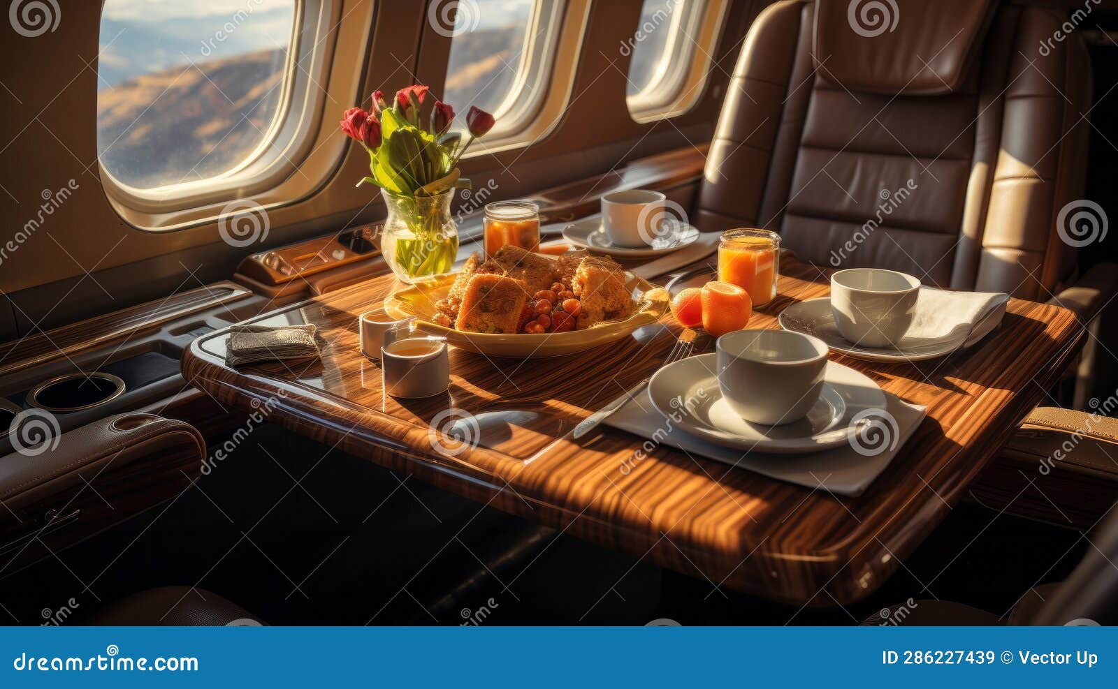 A Private Jet in Modern Style with Breakfast on the Table. Generative ...