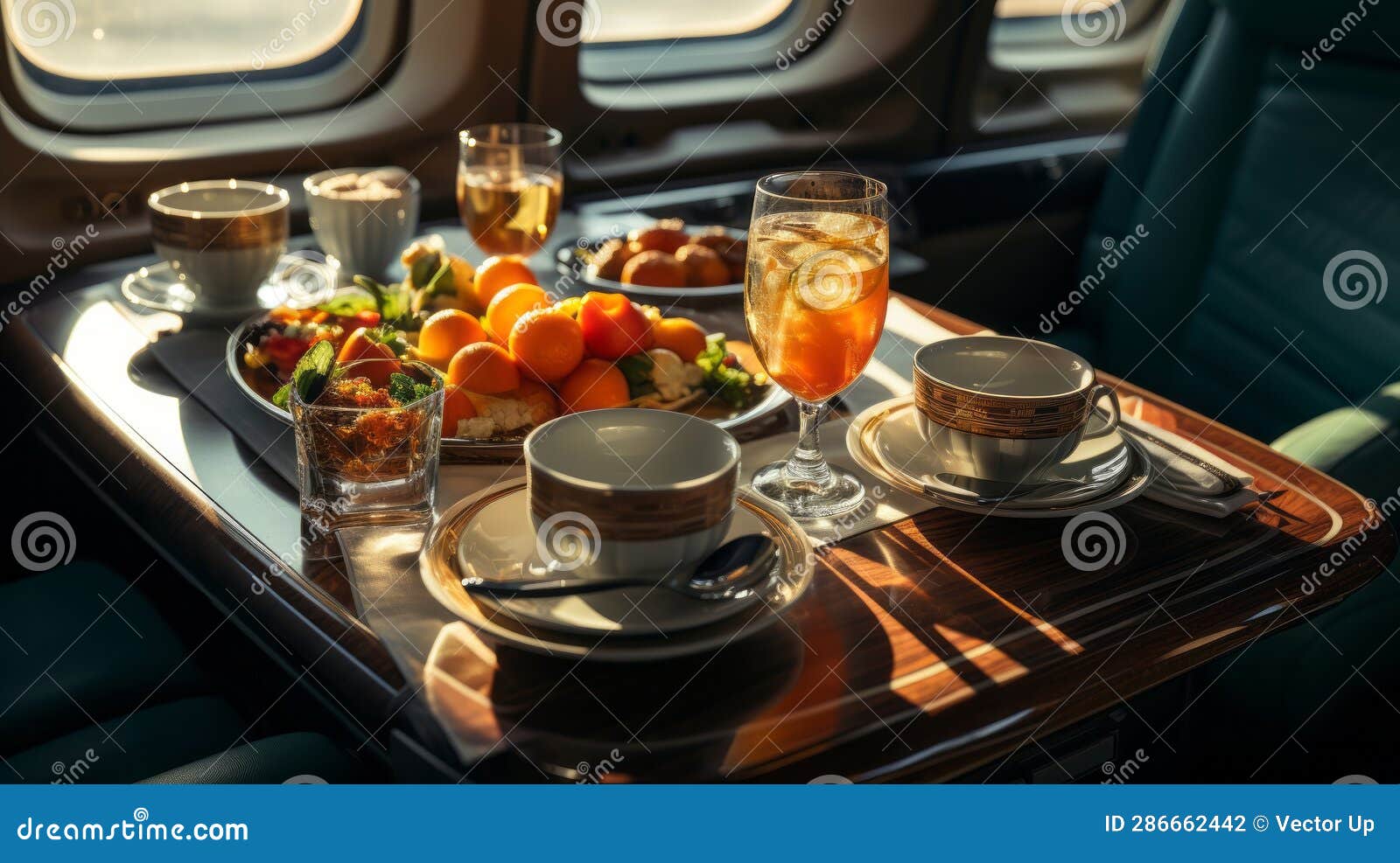 A Private Jet in Modern Style with Breakfast on the Table. Generative ...
