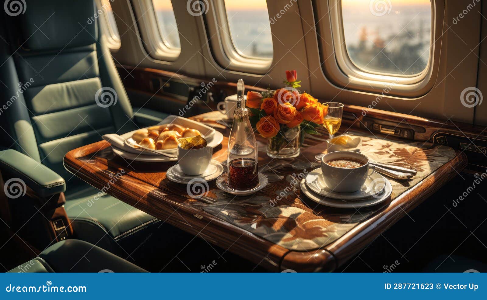 A Private Jet in Modern Style with Breakfast on the Table. Generative ...