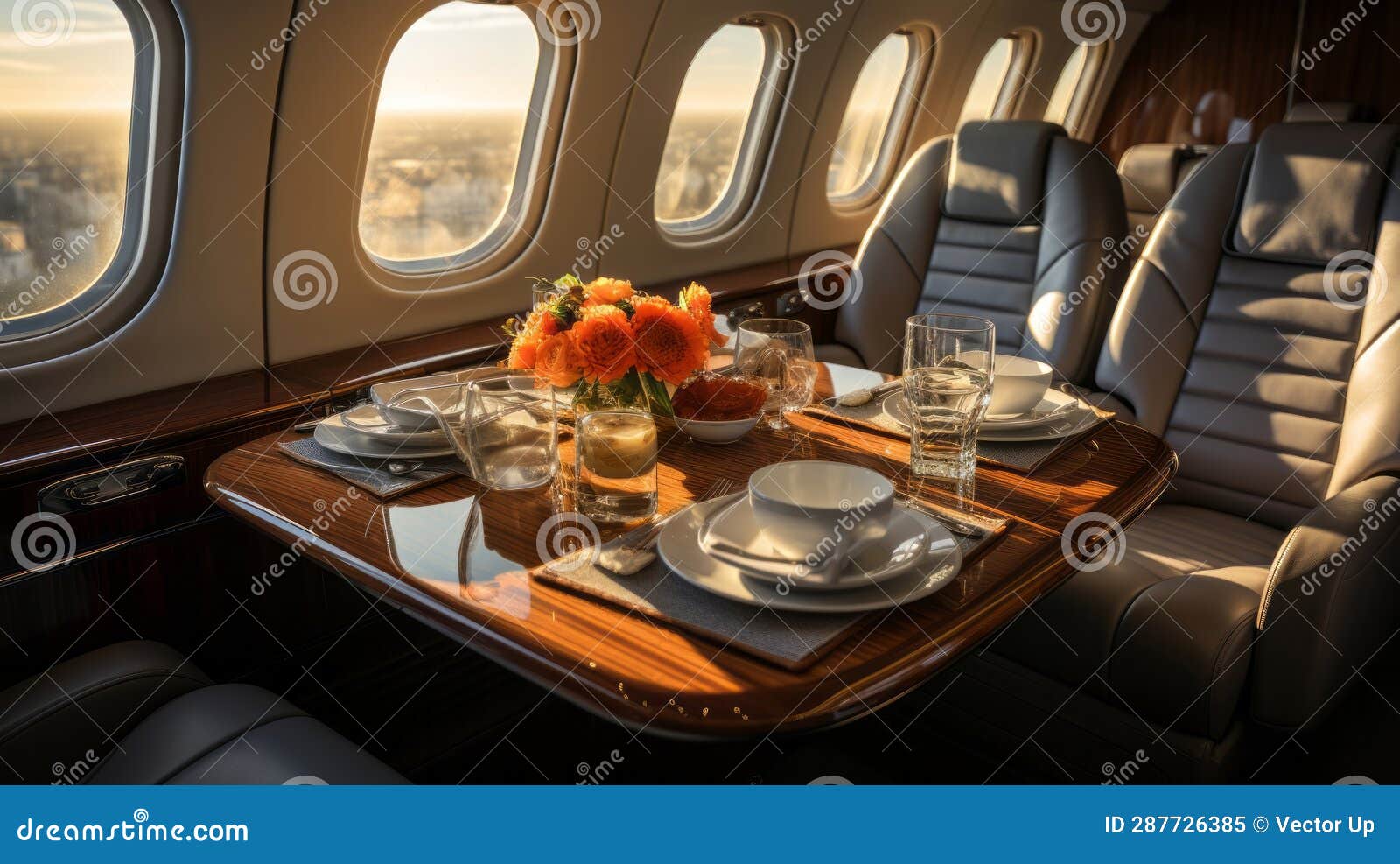 A Private Jet in Modern Style with Breakfast on the Table. Generative ...