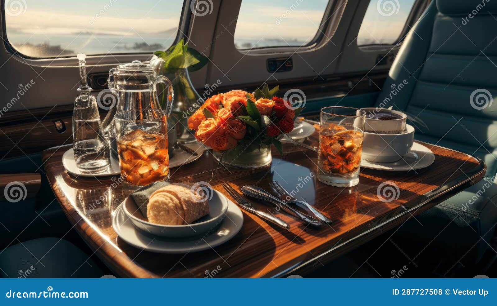 A Private Jet in Modern Style with Breakfast on the Table. Generative ...