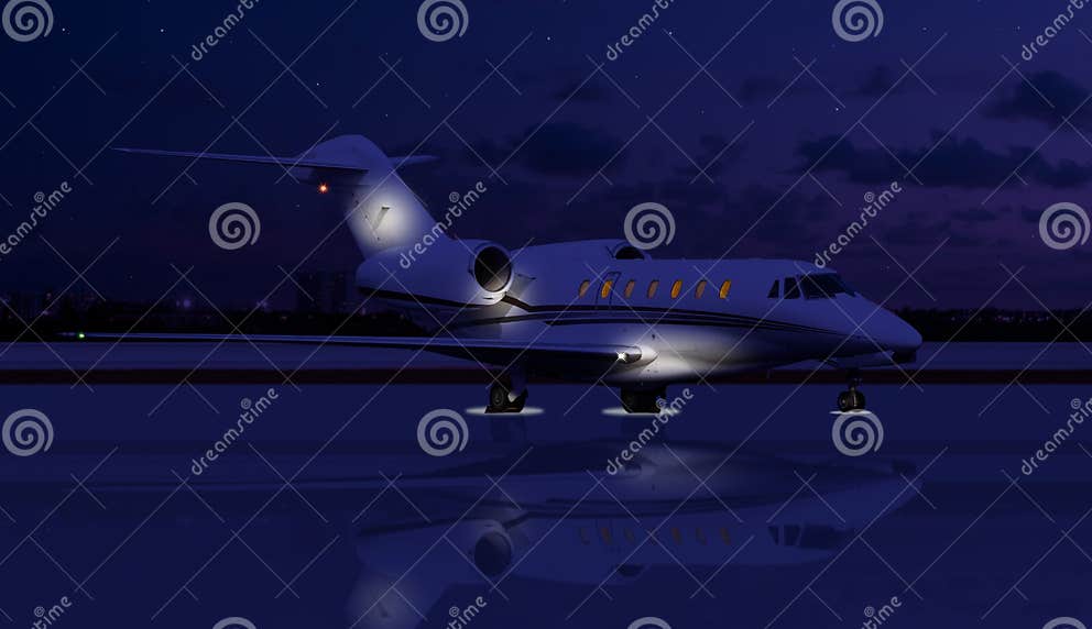 Private jet at night stock photo. Image of dark, airplane - 63465610