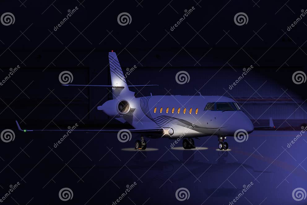 Private Jet at Night on the Runway Stock Photo - Image of flight, night ...