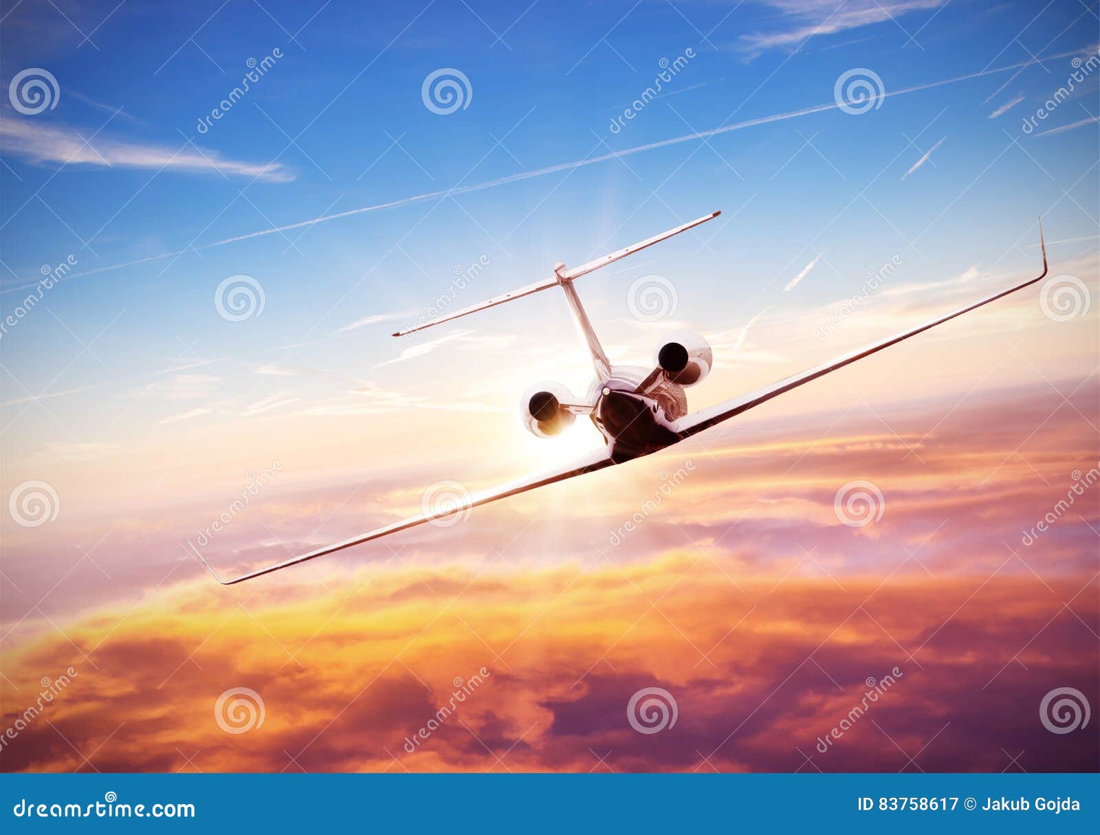 Private Jet Plane Flying Above Clouds Stock Image - Image of clouds ...