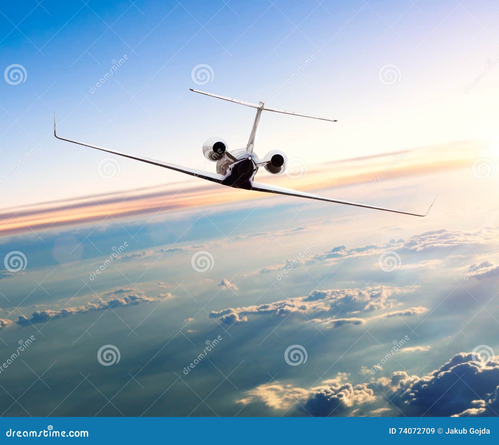 Private Jet Plane Flying Above Clouds Stock Image - Image of high ...