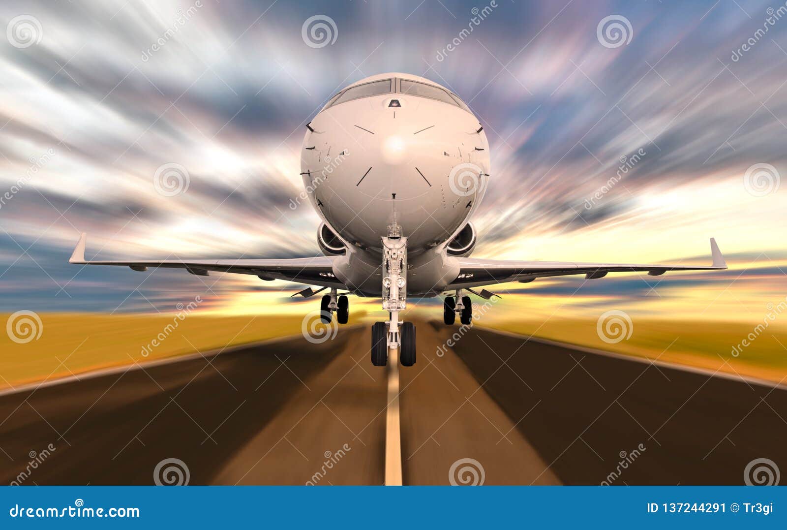 Private Jet Plane Taking Off with Motion Blur during Sunset Stock Image ...