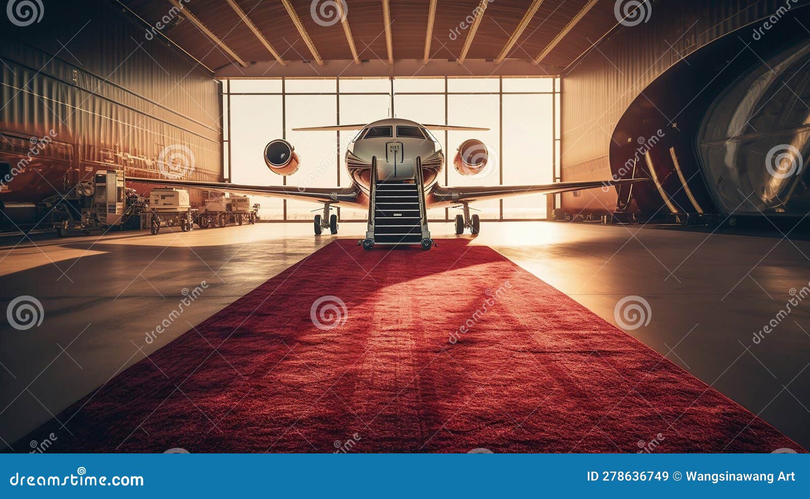 Private Jet on Runway with a Red Carpet Rolled To the Door, Generated ...