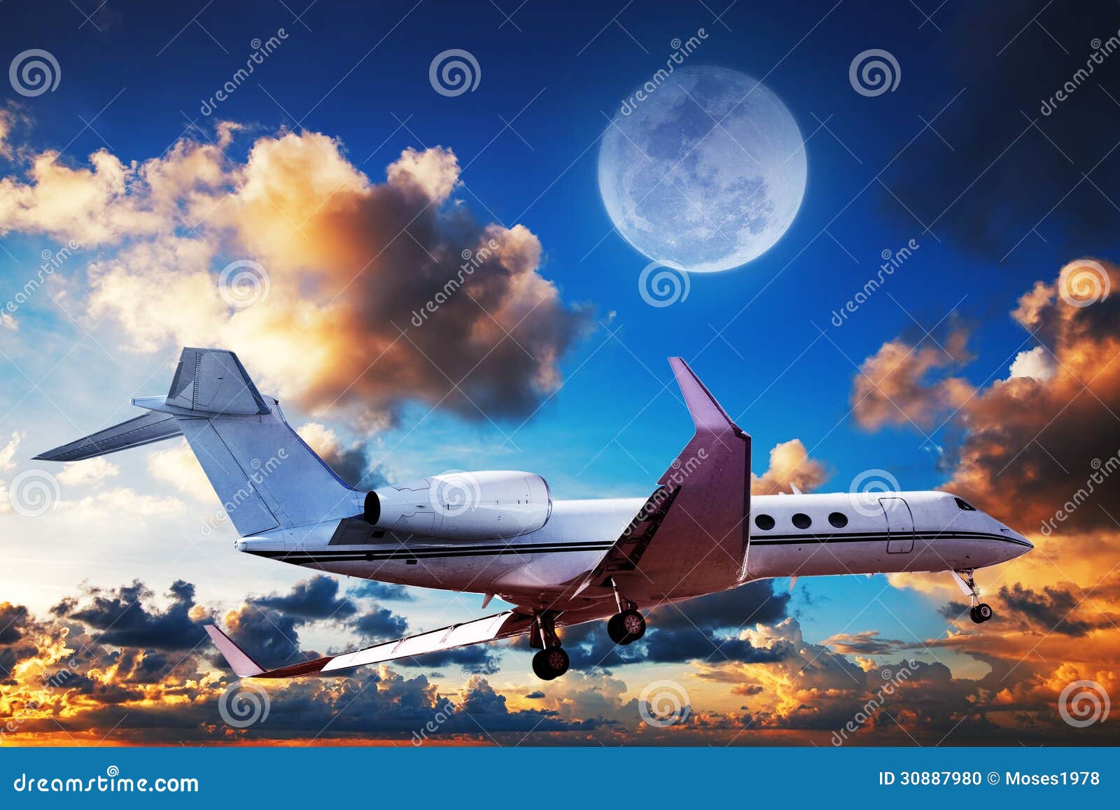 Private Jet in a Sunrise Sky Stock Photo - Image of private, sunlight ...