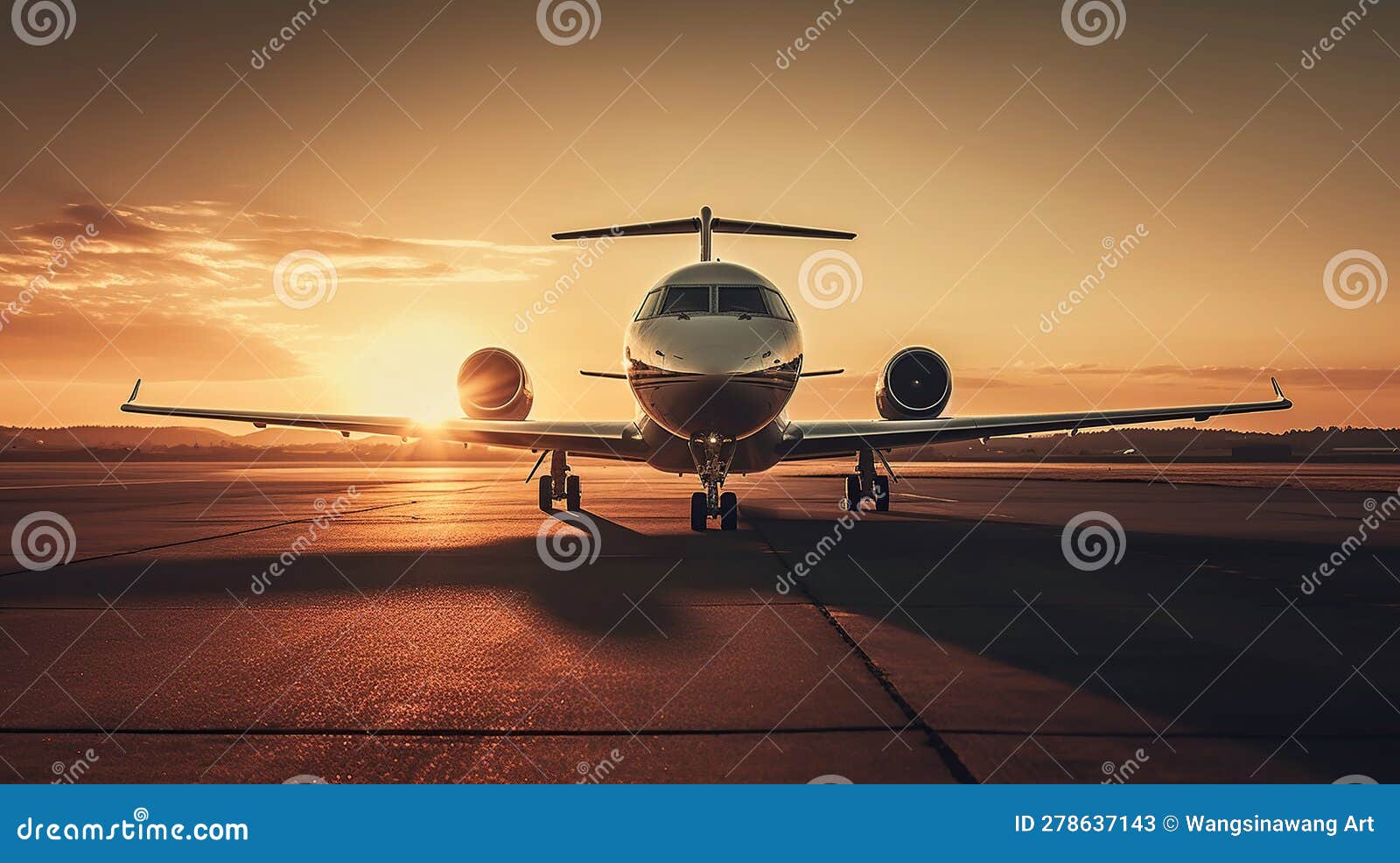 Private Jet Take Off when Sunset, Generated Ai Image Stock Illustration ...