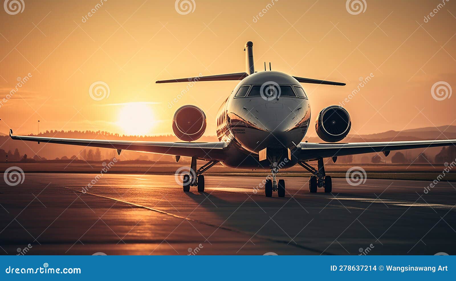 Private Jet Take Off when Sunset, Generated Ai Image Stock Illustration ...