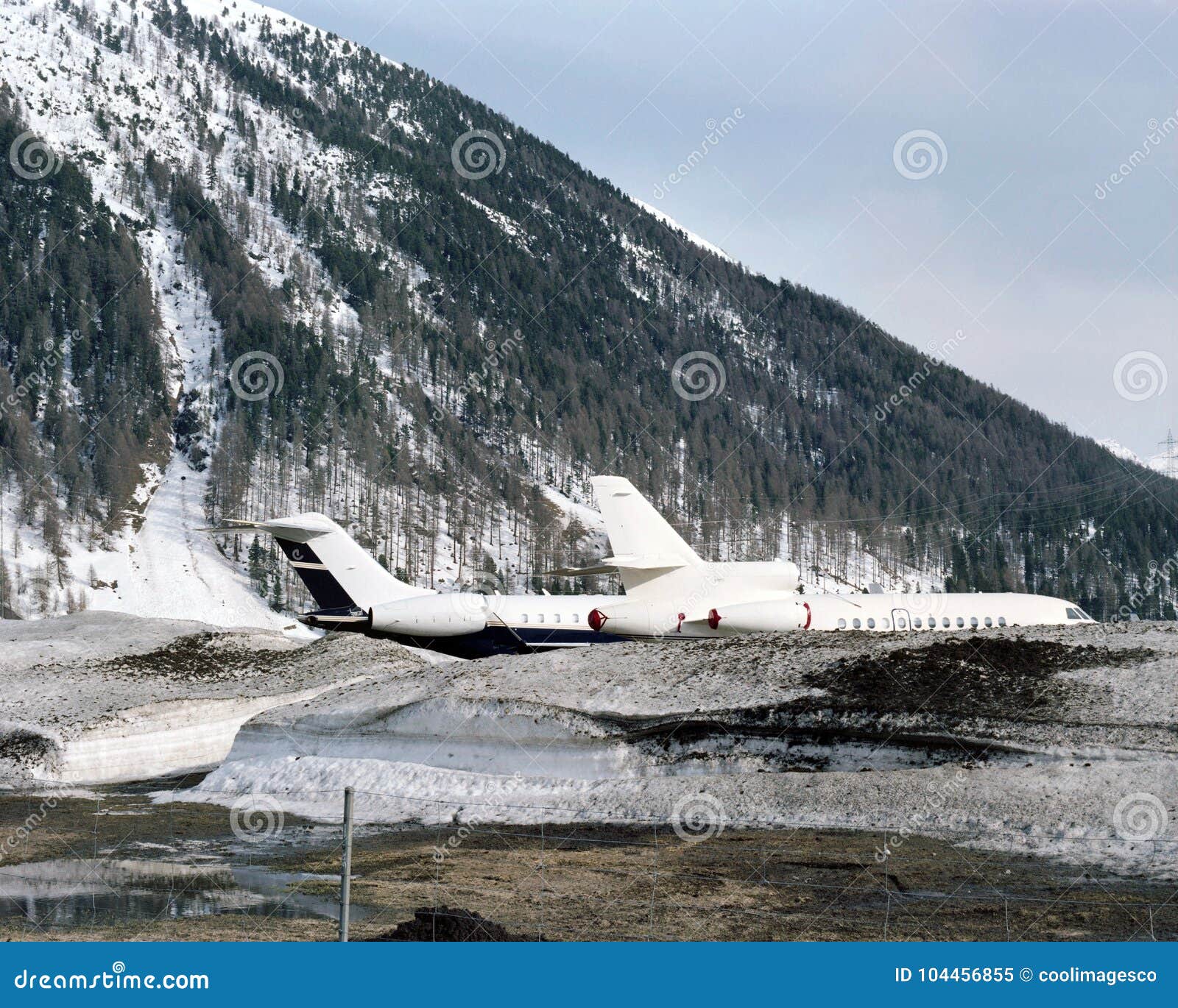 Private Jets in the Snow Covered Landscape of St Moritz Switzerland ...