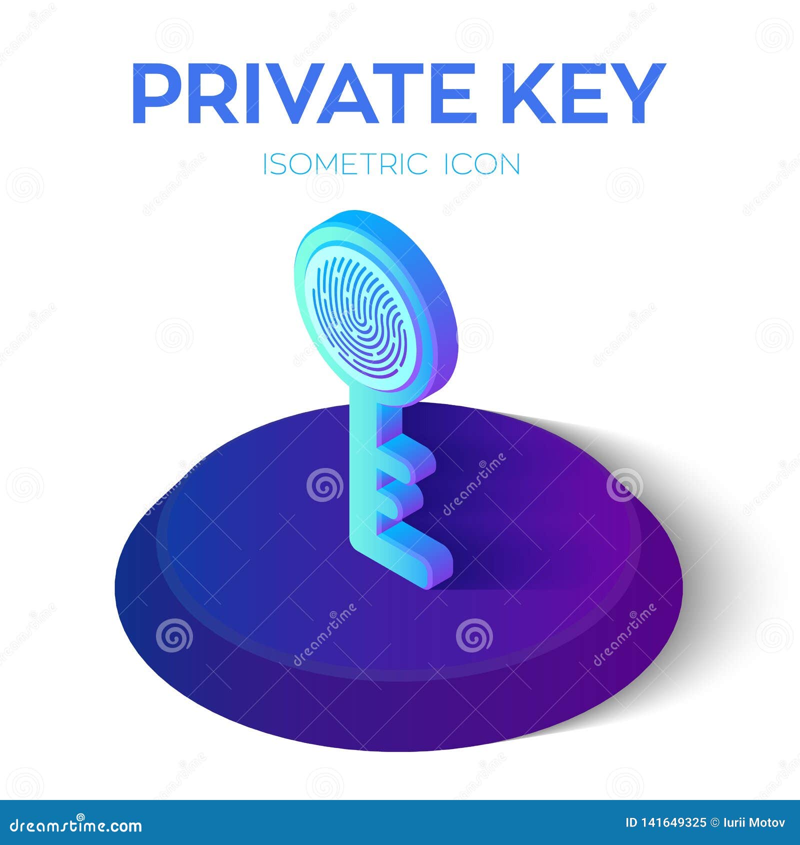 Private Key. Digital Key with Fingerprint 3D Isometric Icon. Cyber ...