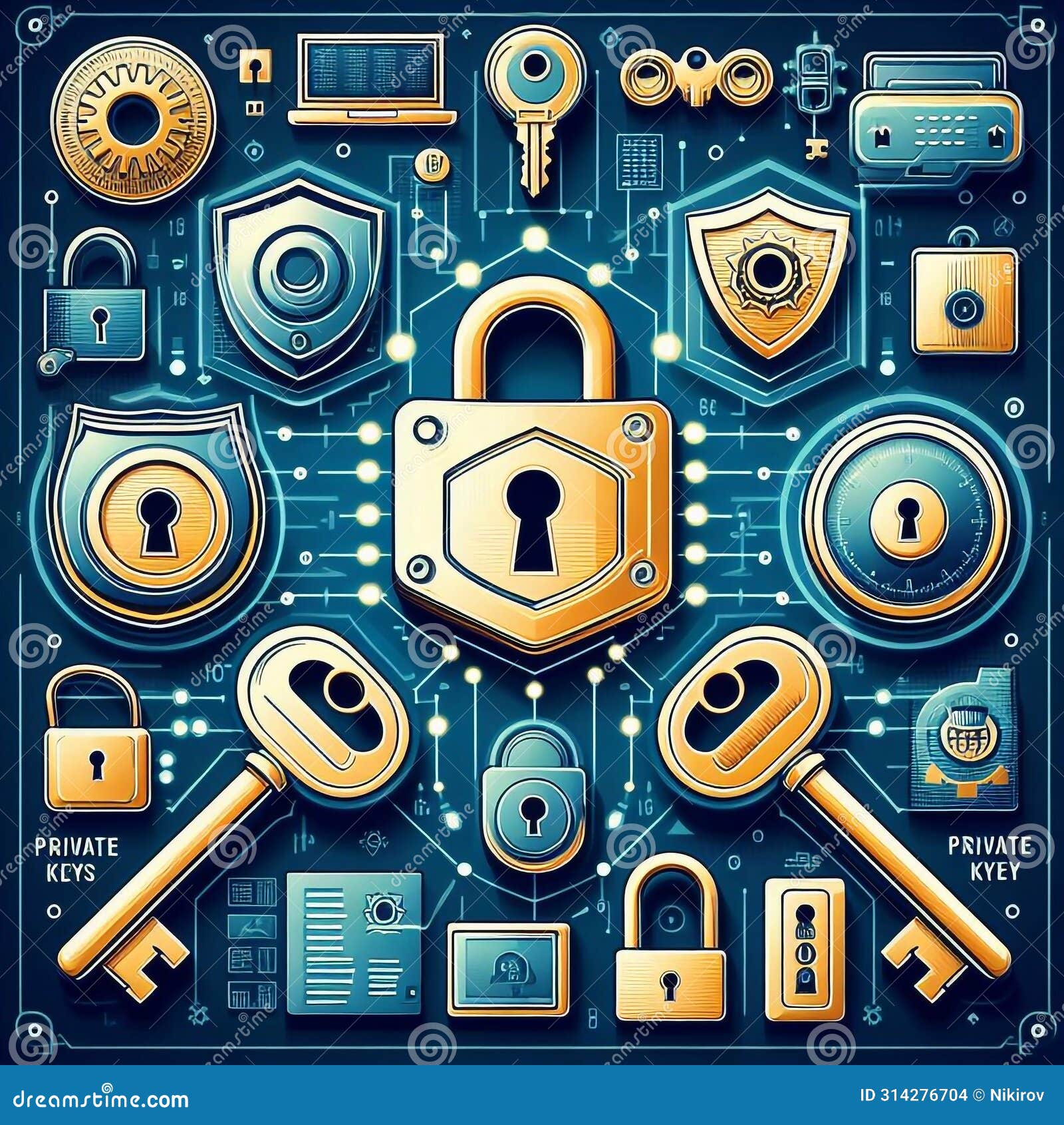 Private Keys Set. Cybersecurity Key Concepts with Digital Lock ...