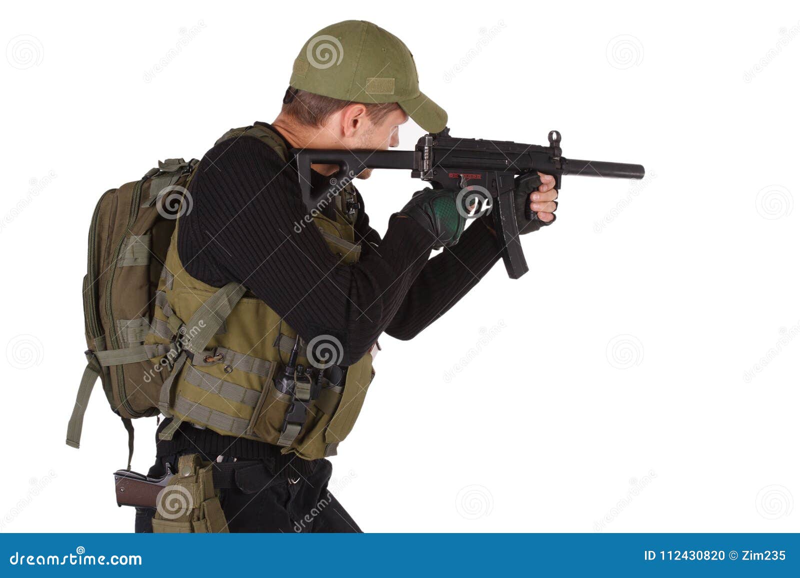 Private Military Contractor Mercenary with Mp5 Submachine Gun Isolated ...
