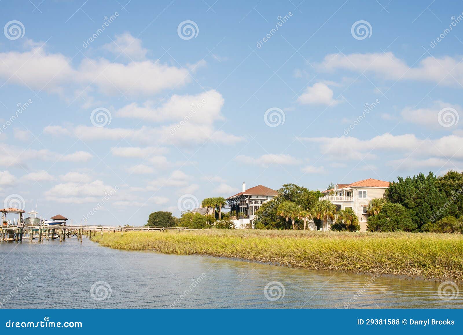 Private Pier at Coastal Homes Stock Photo - Image of destination, canal ...