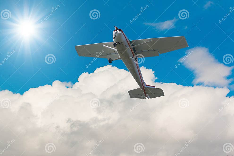 Private Plane Fixed Wing Single Engine Aircraft Flying in Sky. Stock ...