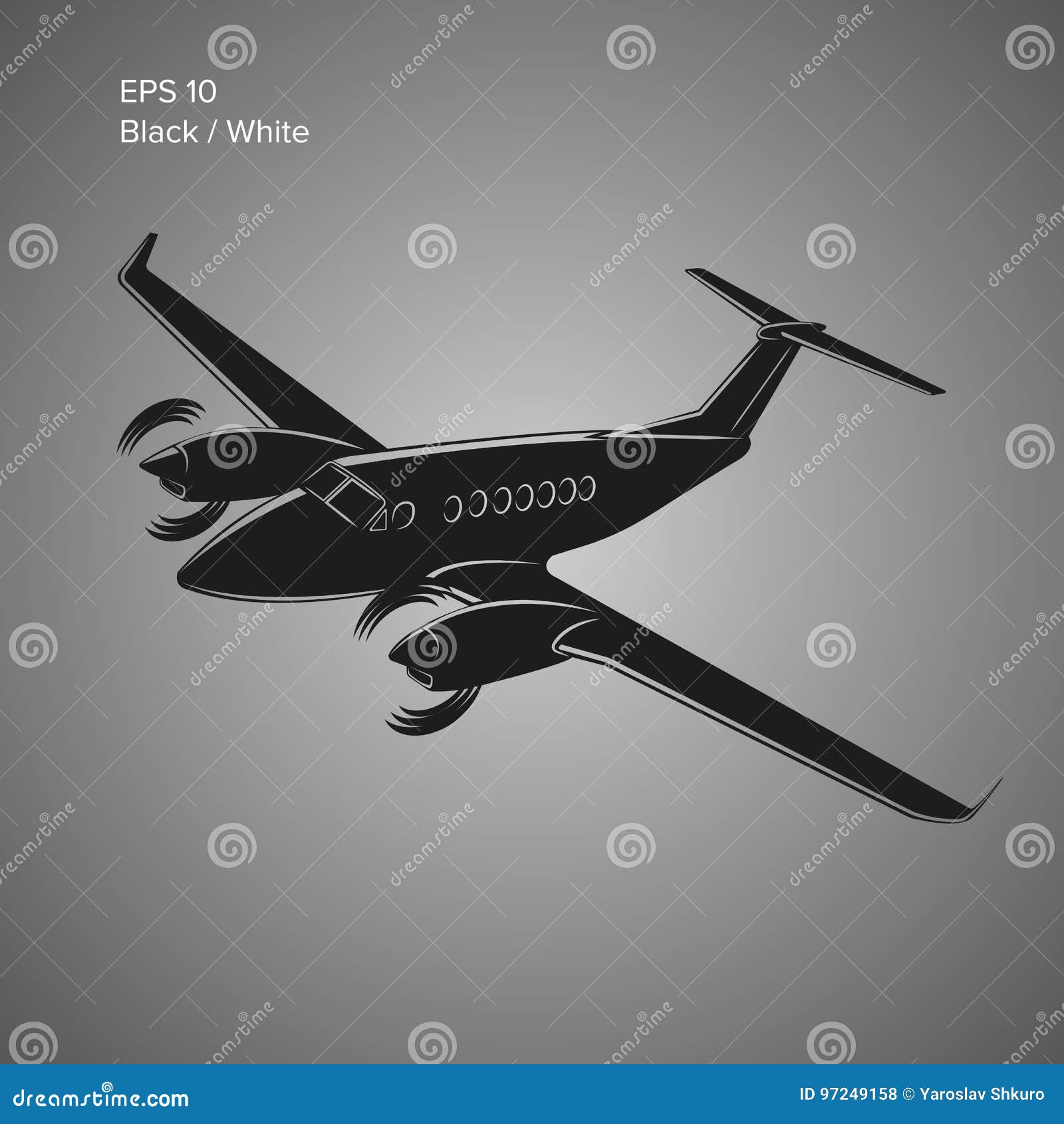 Private Plane Vector Illustration Icon. Twin Engine Propelled Aircraft ...