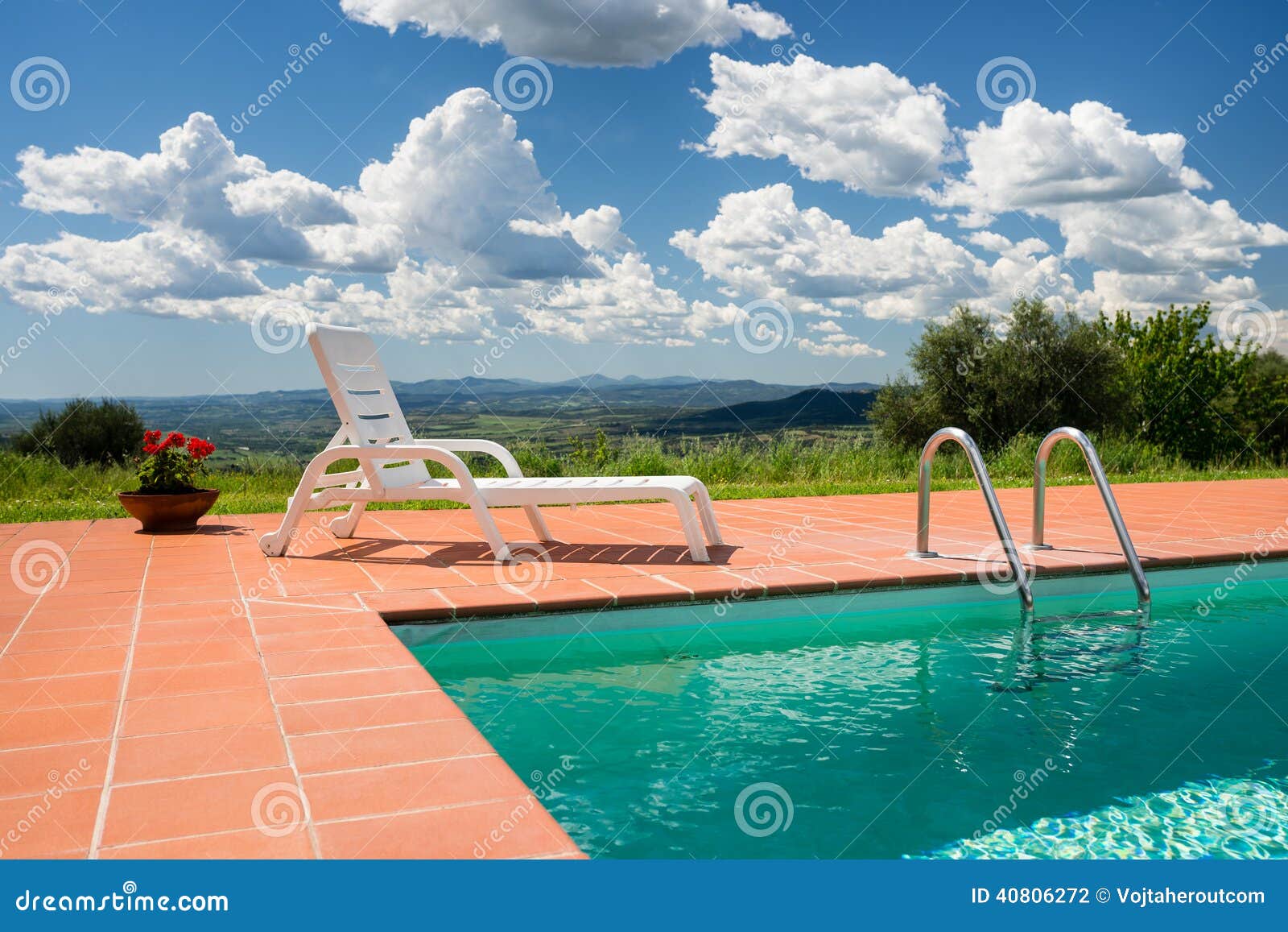 Private Pool with Beautiful View of Landscape in Tuscany with Blue Sky ...