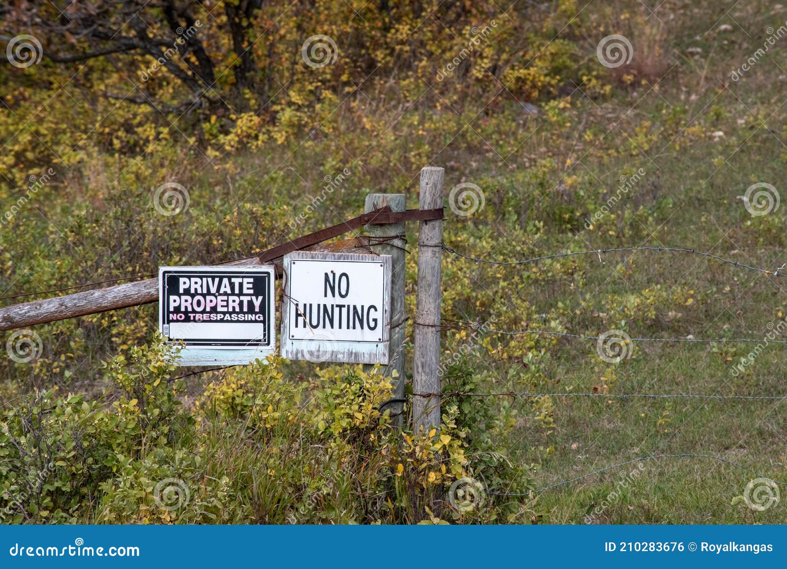 Private Property, No Trespassing, and No Hunting Signs Stock Photo ...