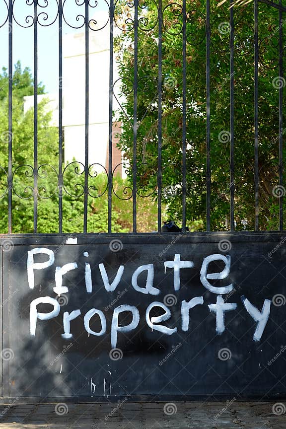 Private Property Notice on a Barred Gate, Warning Text Stock Image ...