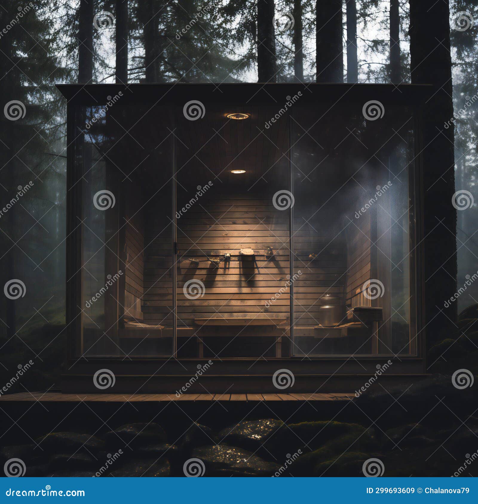 Private Sauna in the Forest at Night Stock Image - Image of forest ...