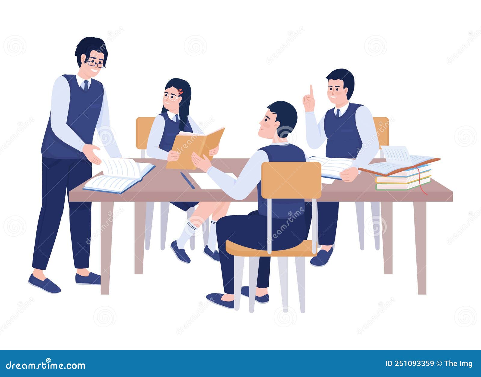 Private School Students Working on Group Project Semi Flat Color Vector ...