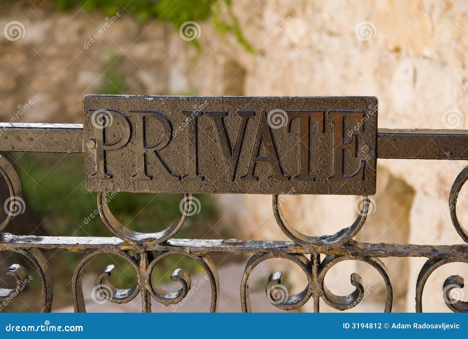 Private sign on railing stock photo. Image of embossed - 3194812