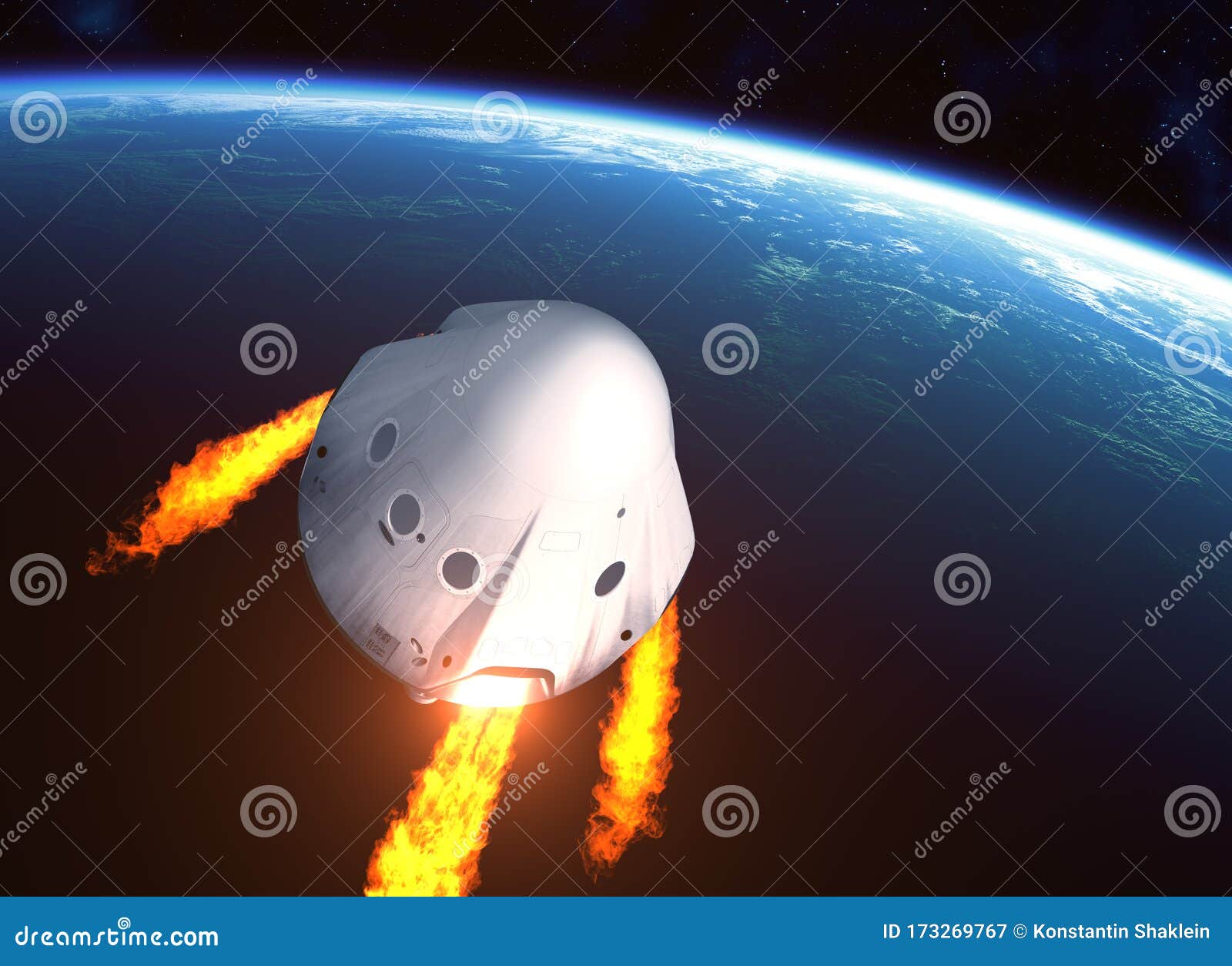 Descent Module Of Private Spacecraft On Surface Of Planet Mars. Top ...