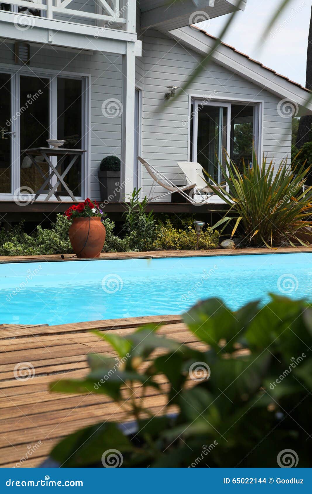 Private Swimming Pool in Front of Modern House Stock Photo - Image of ...