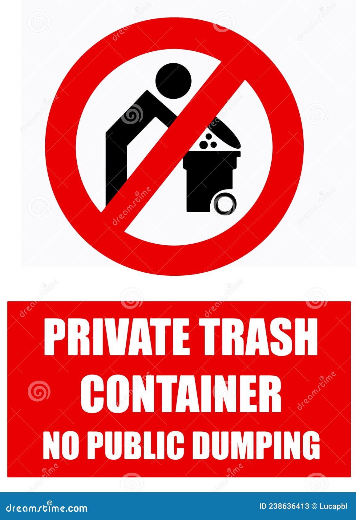 Private Trash Container, No Public Dumping. Prohibition Sign. Stock ...