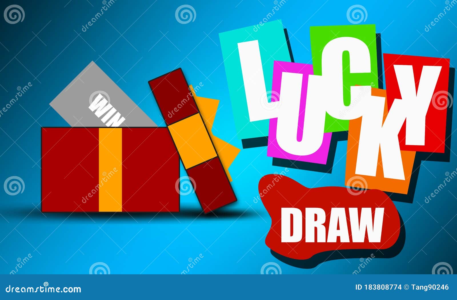 Prize Box Opening with Colorful Lucky Draw Word Stock Illustration ...