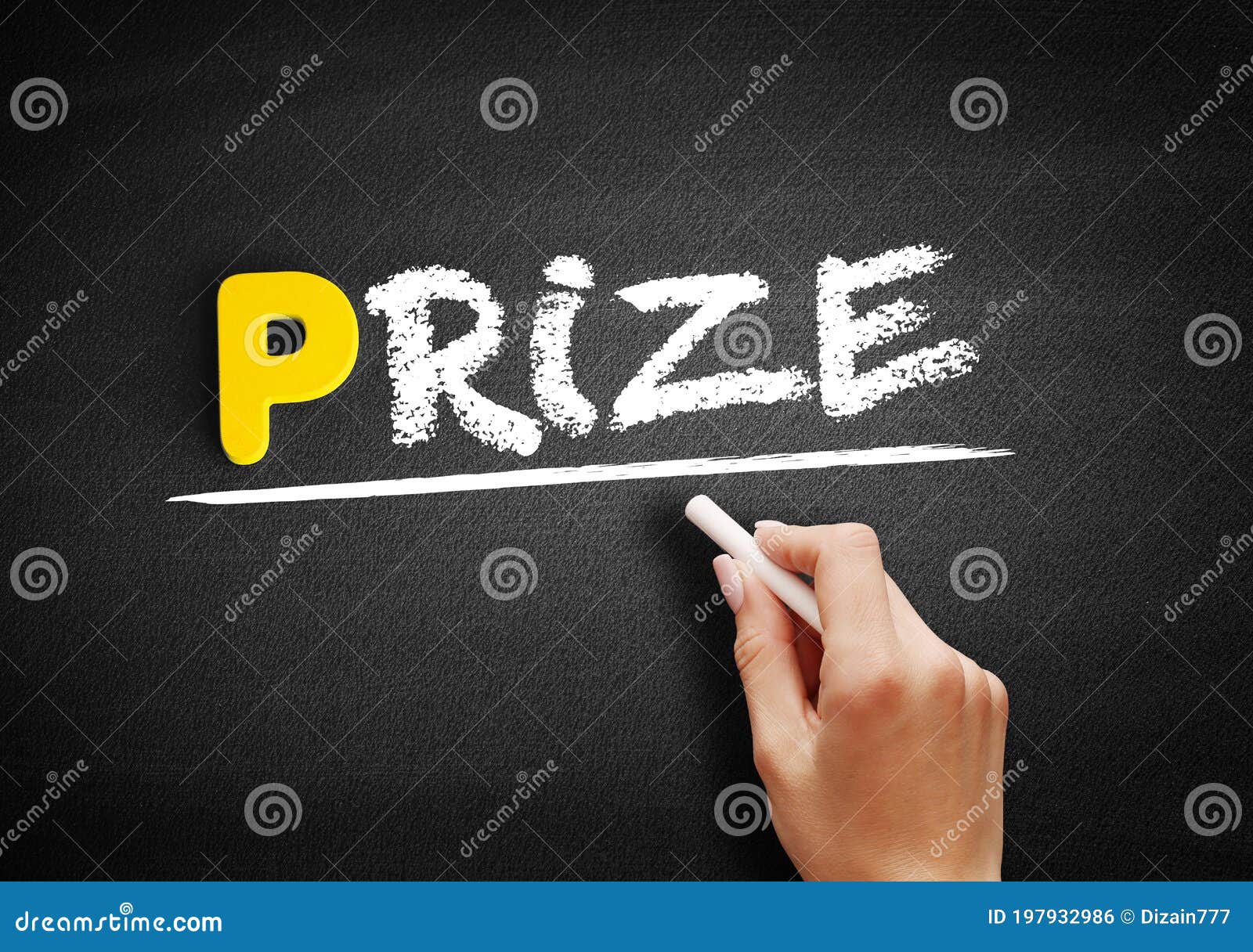 Prize text on blackboard stock photo. Image of happy - 197932986